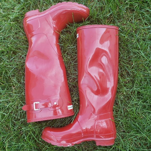 Hunter | Shoes | Red Hunter Boots Tall Glossy | Poshmark